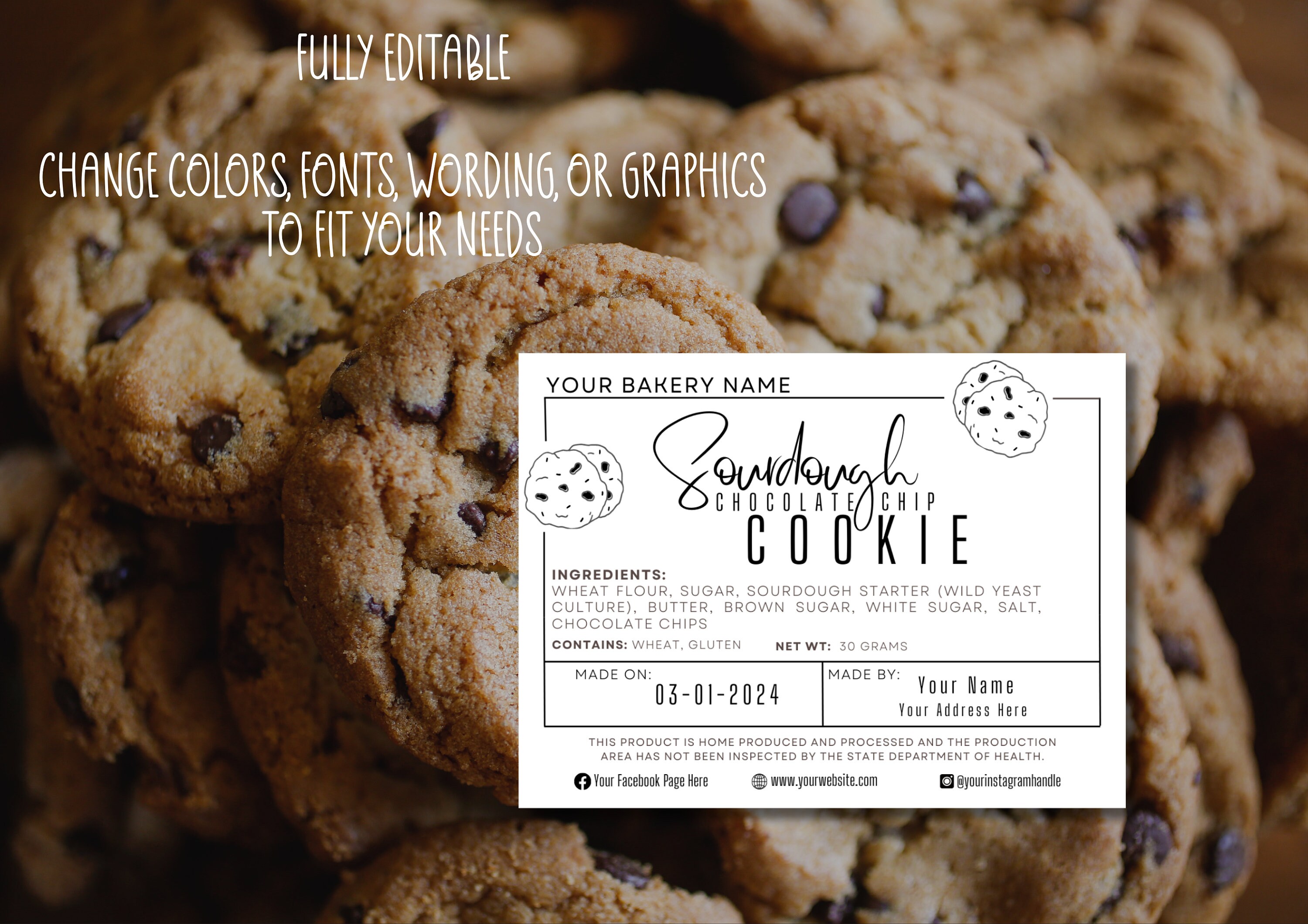 Sourdough Chocolate Chip Cookie Ingredient Label, Made on & Made by ...