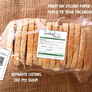 Sourdough Ingredient Label Card, Bread Made on & Made By; Square ...