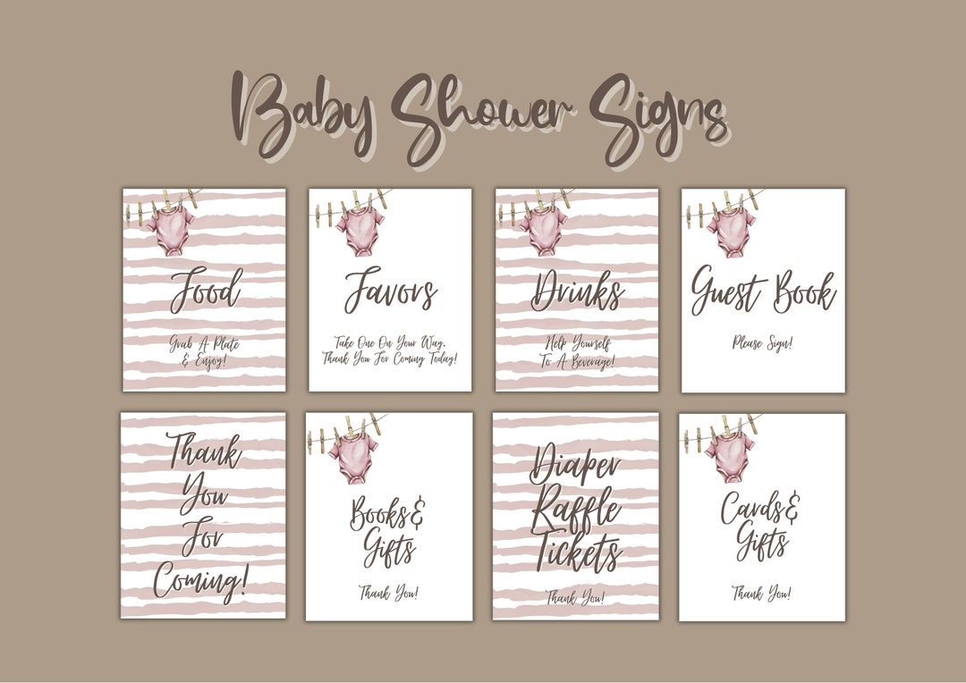 Baby Girl Clothes Line Shower Signs Editable Template Pink Baby ...