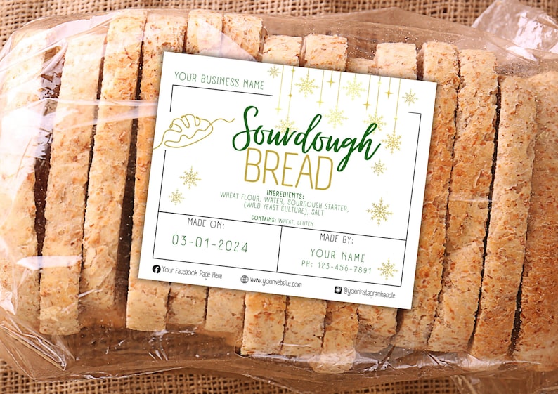 Christmas Ingredient Label, Holiday Bread Stickers for Home Baker or ...