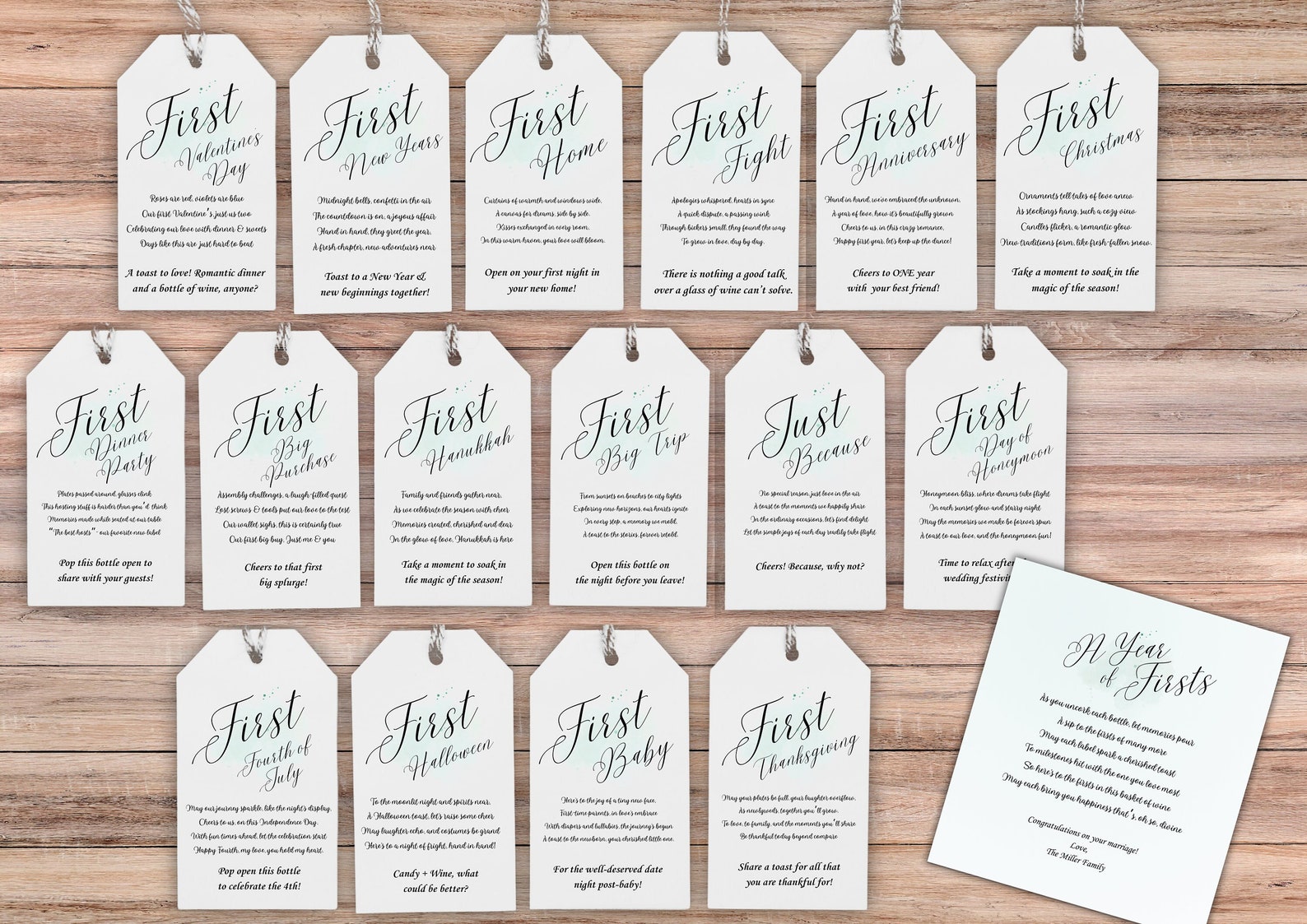 First Year of Marriage Milestone Wine Tags; Newlywed Gift Basket; Wine ...