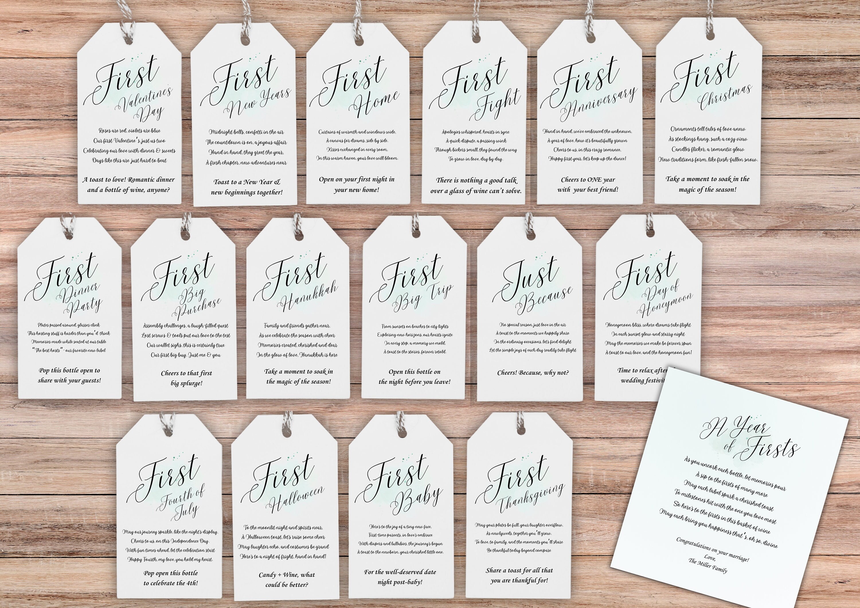 First Year of Marriage Milestone Wine Tags; Newlywed Gift Basket; Wine ...