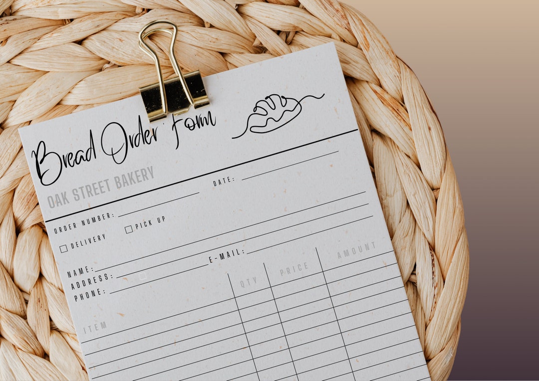 Sourdough Order Form, Bread Bakery Order Sheet, Printable Template ...