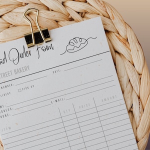 Sourdough Order Form, Bread Bakery Order Sheet, Printable Template ...