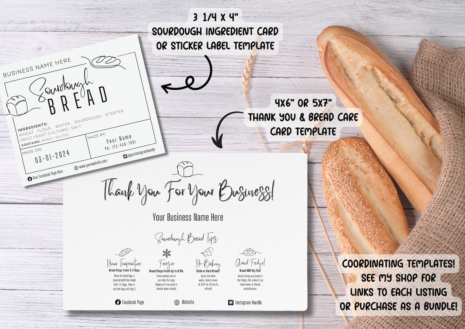 Sourdough Care Card, Bread Thank You; Bread Loaf Storage Instructions ...