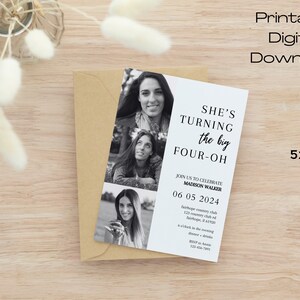 Turning the Big FOUR-OH Birthday Invitation; 40th Bday Photo Invite ...