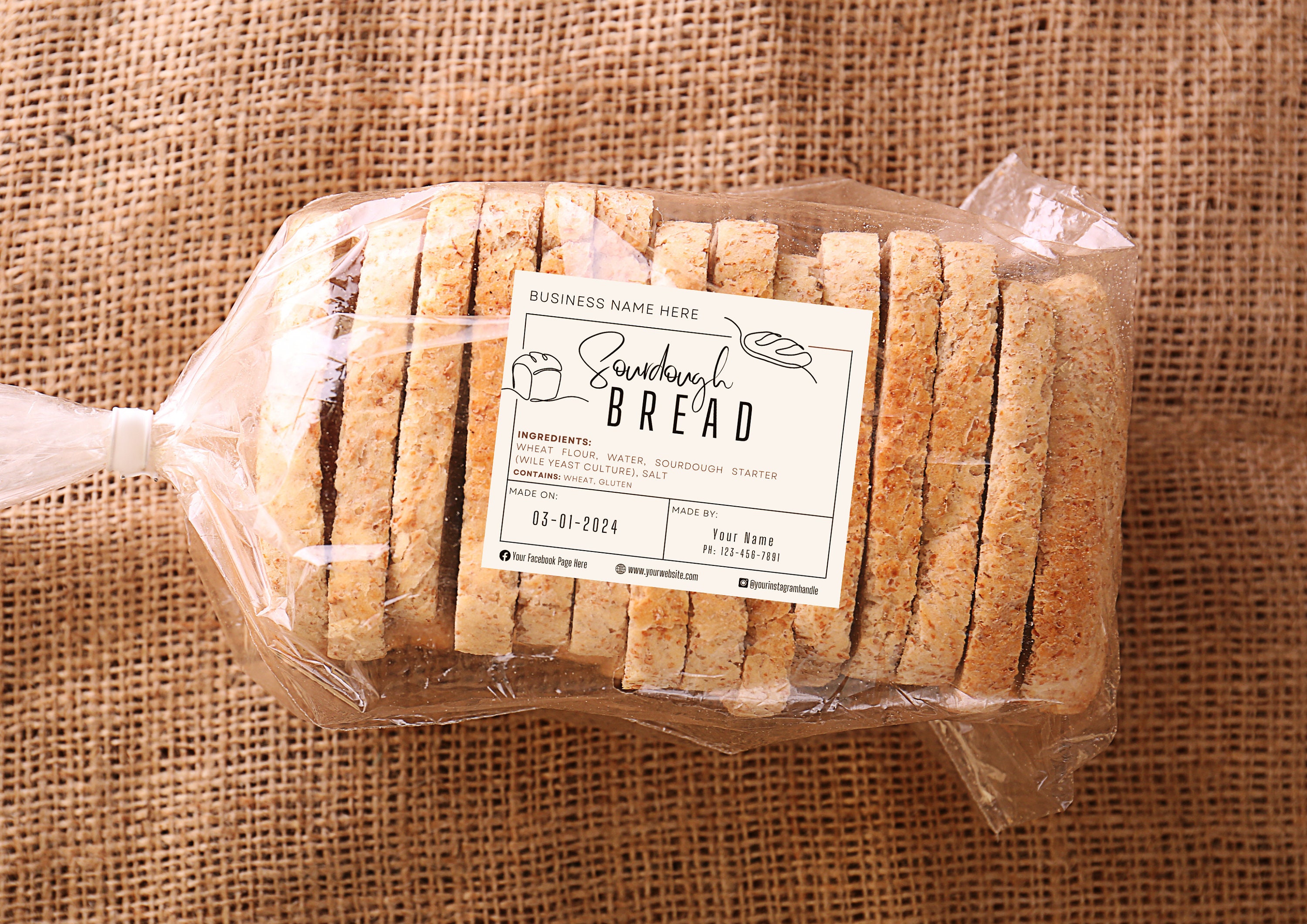 Sourdough Ingredient Label Card, Bread Made on & Made By; Custom ...