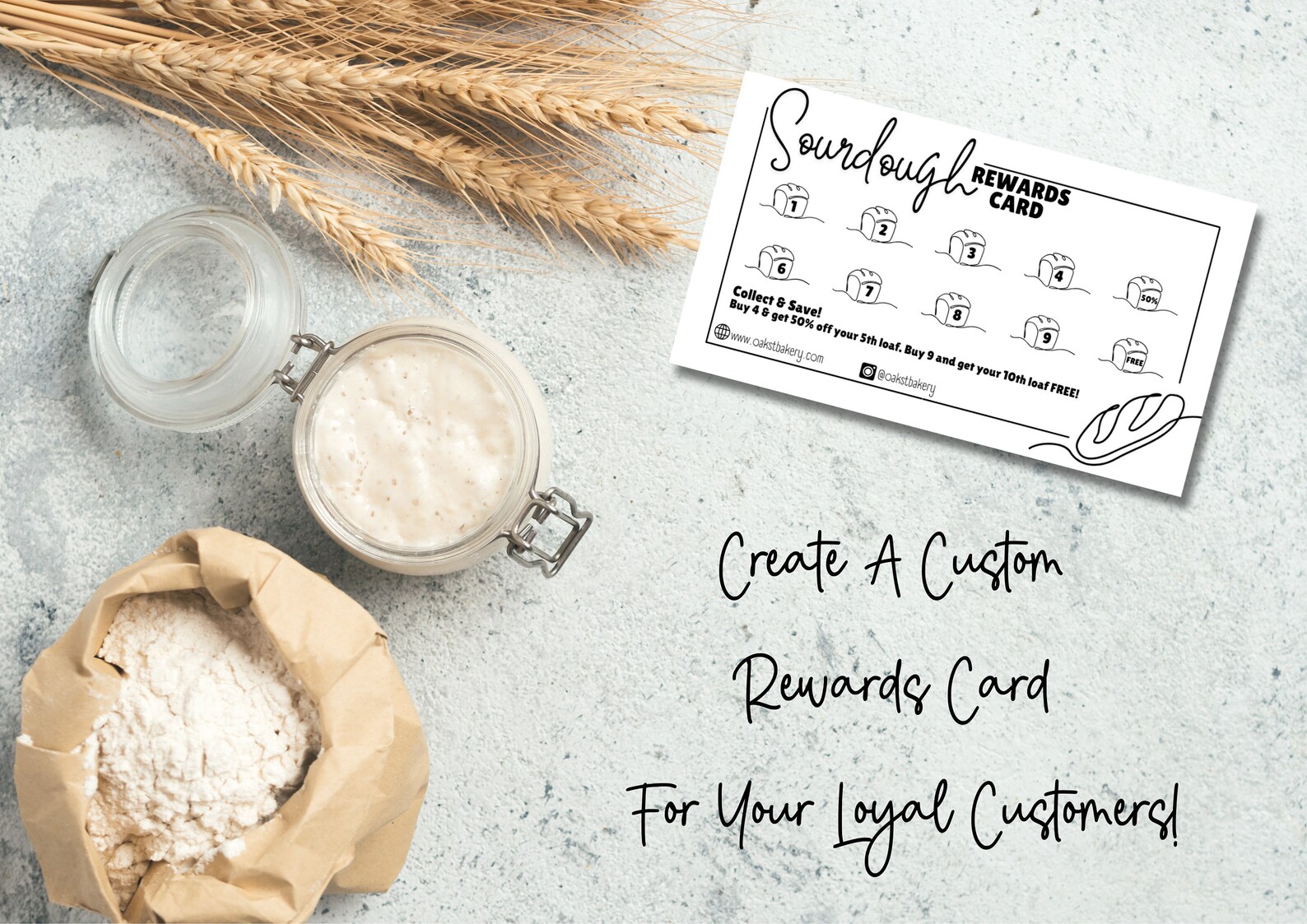 Sourdough Rewards Card; Bakery Loyalty Punch Card; Bread Loaf Home ...