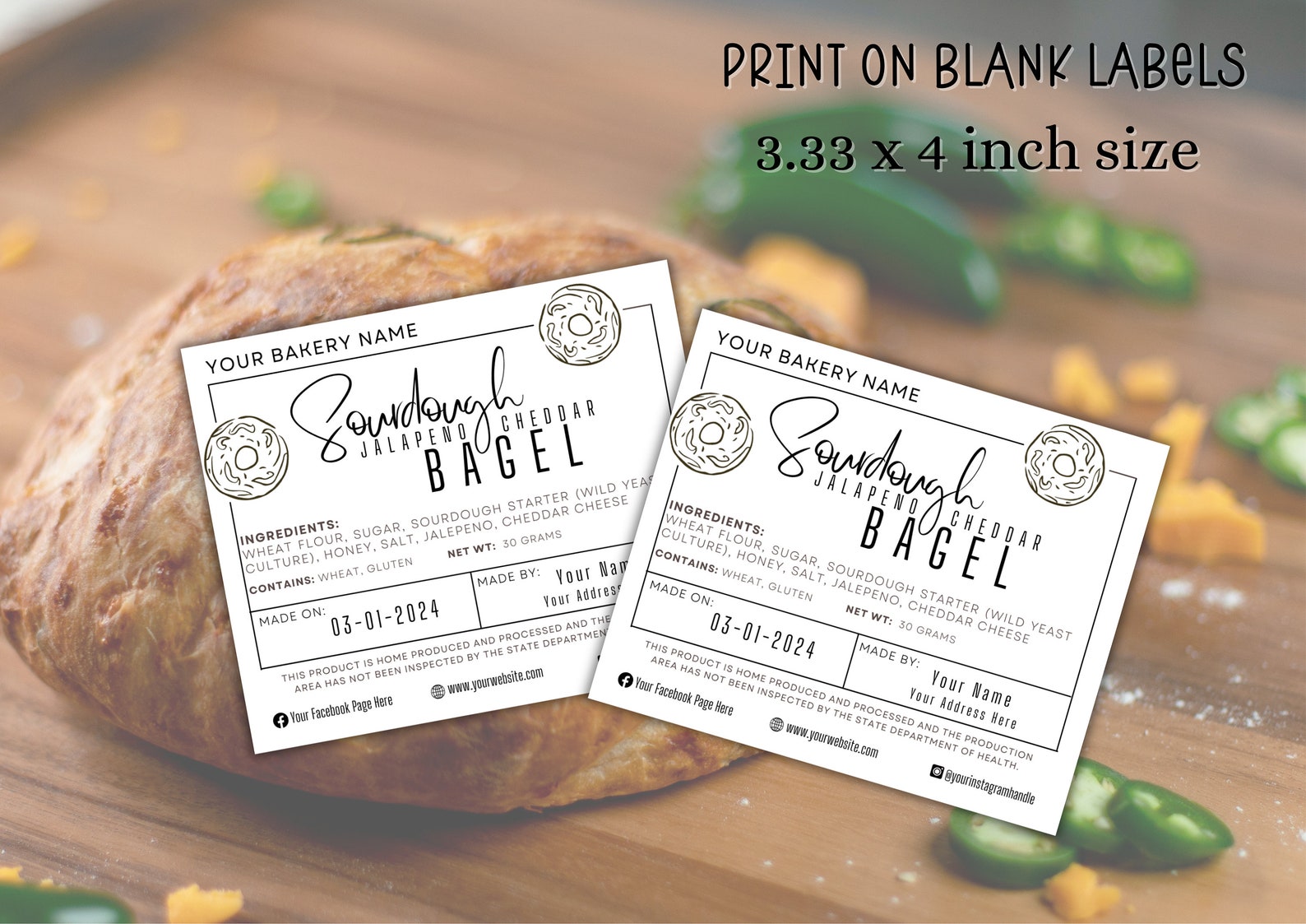 Sourdough Bagel Ingredient Label, Made on & Made by Card; Jalapeno ...