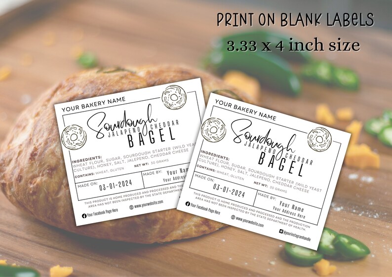 Sourdough Bagel Ingredient Label, Made on & Made by Card; Jalapeno ...