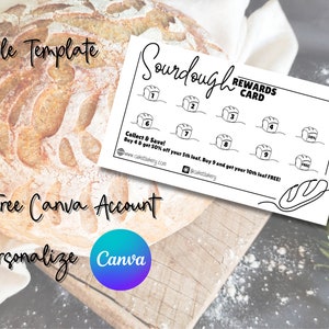 Sourdough Rewards Card; Bakery Loyalty Punch Card; Bread Loaf Home ...