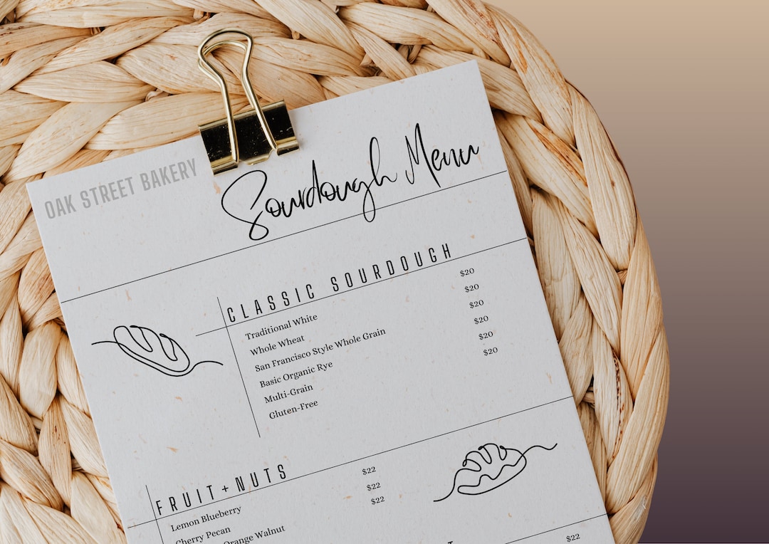 Sourdough Bread Menu, Pricing & Options List; Custom Bakery Menu; Home ...