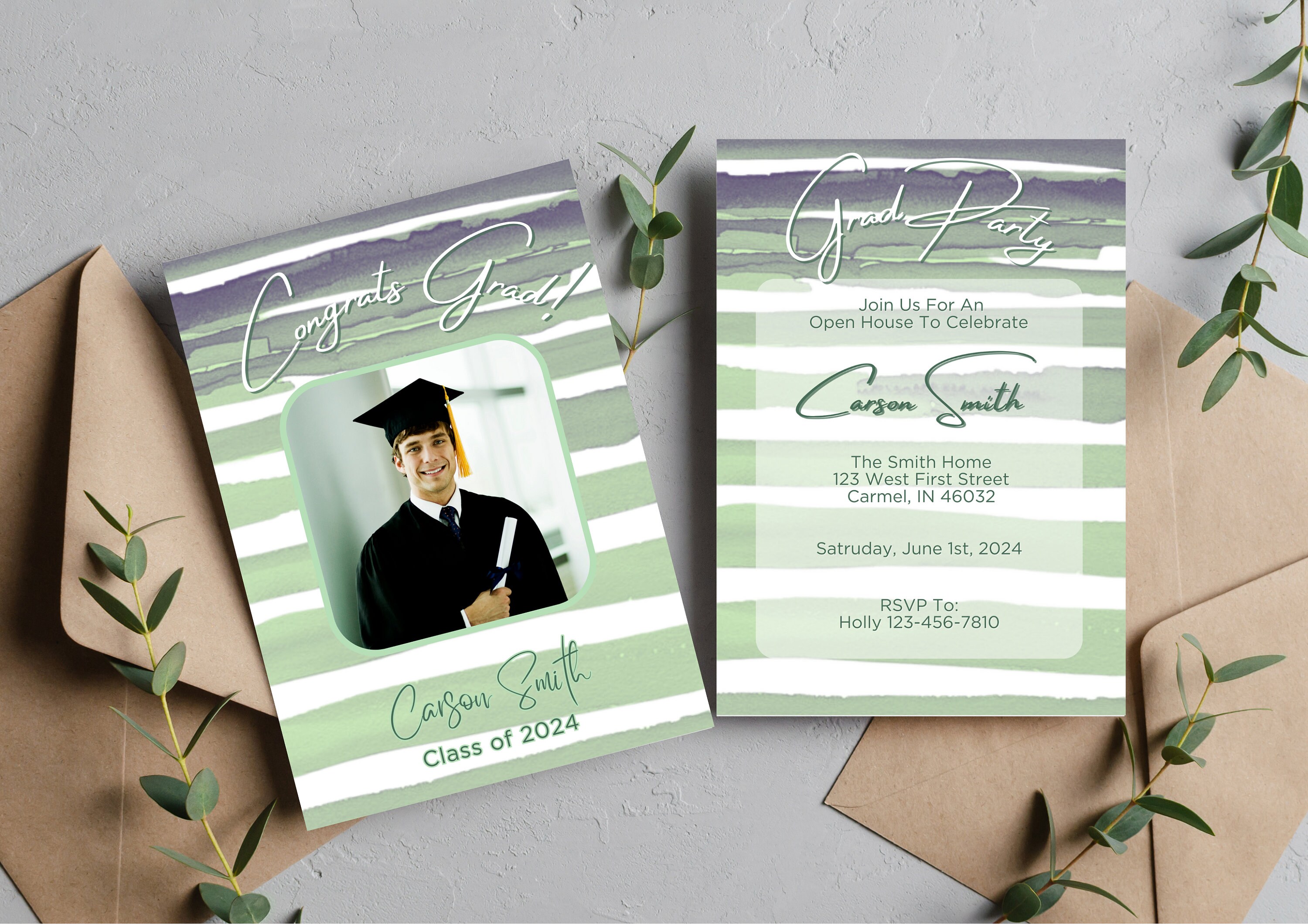 Stripe Graduation Party Invitation; College Graduate Invite; High ...