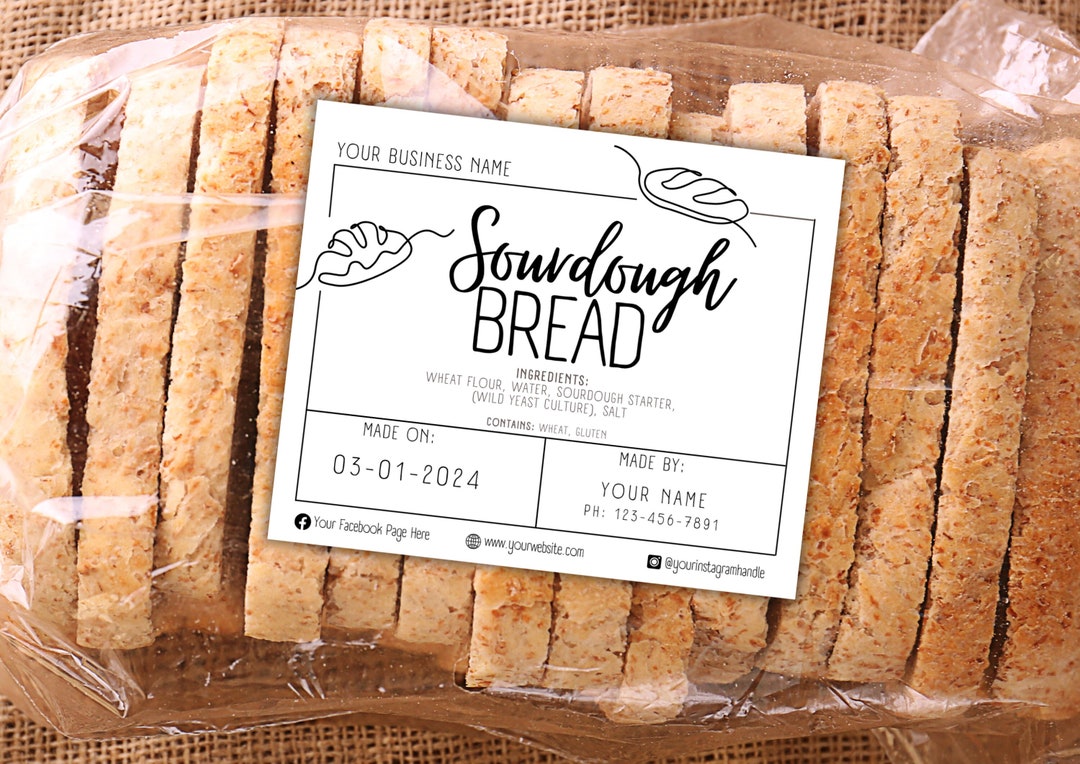 Sourdough Ingredient Label Card, Bread Made on & Made By; Custom ...