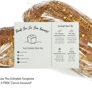 Sourdough Care Card, Bread Thank You; Bread Loaf Storage Instructions ...