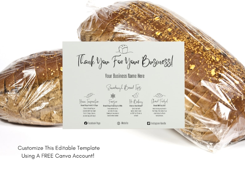 Sourdough Care Card, Bread Thank You; Bread Loaf Storage Instructions ...