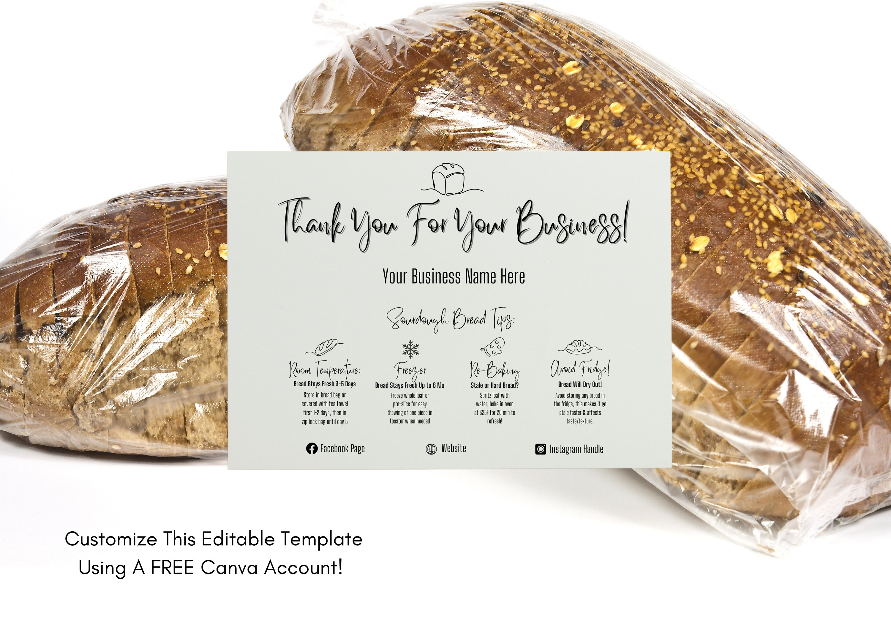 Sourdough Care Card, Bread Thank You; Bread Loaf Storage Instructions ...