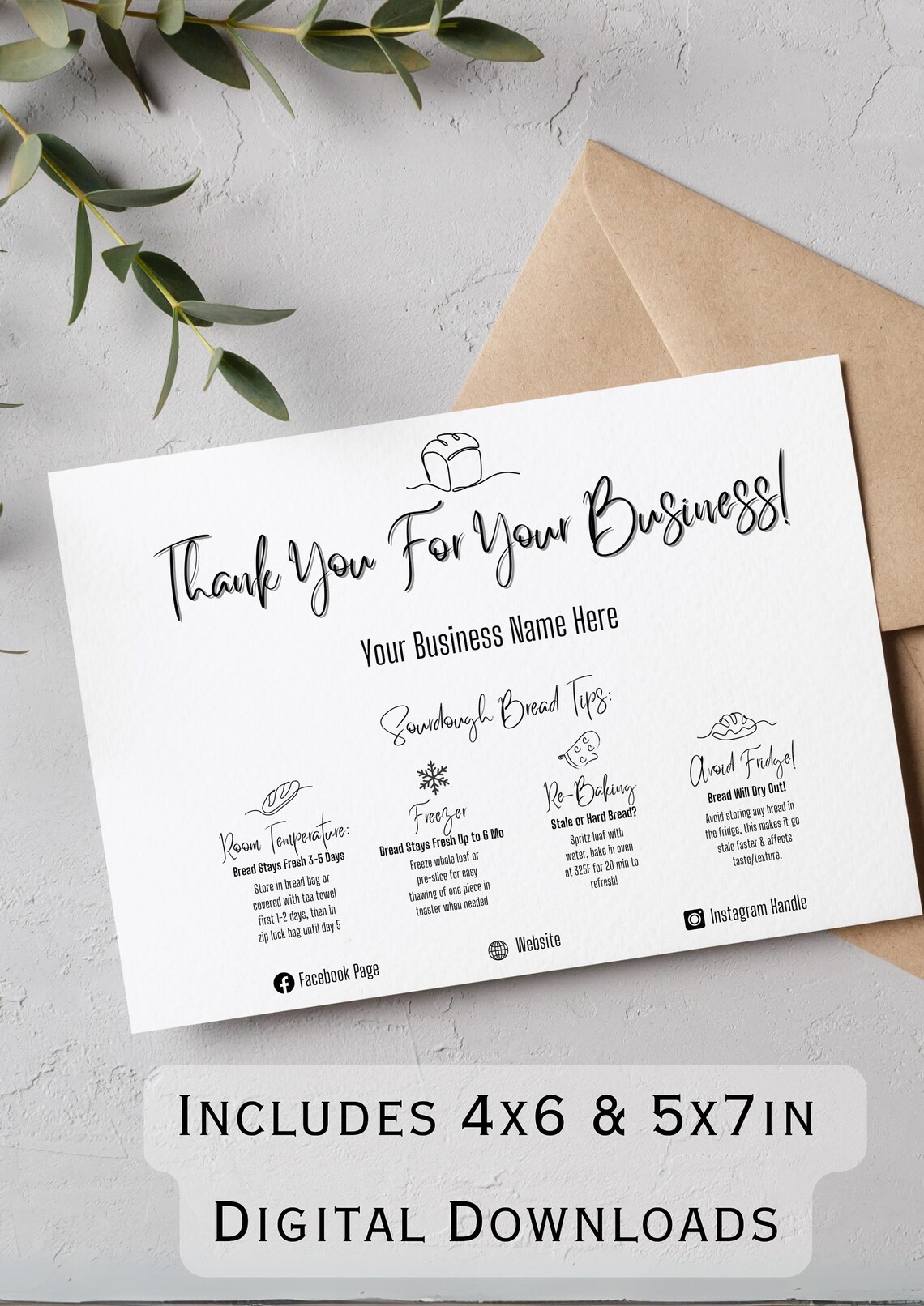 Sourdough Care Card, Bread Thank You; Bread Loaf Storage Instructions ...