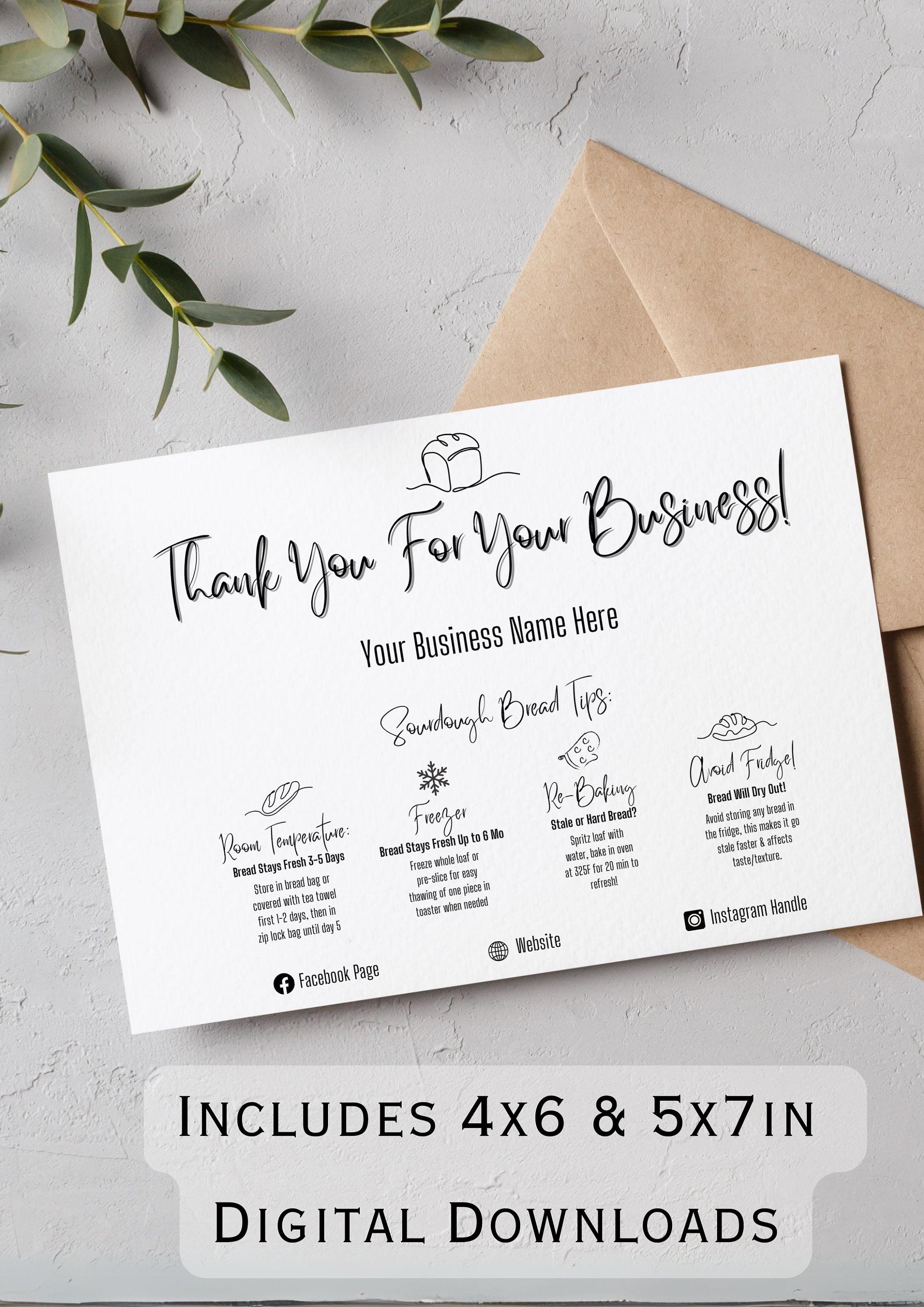 Sourdough Care Card, Bread Thank You; Bread Loaf Storage Instructions ...