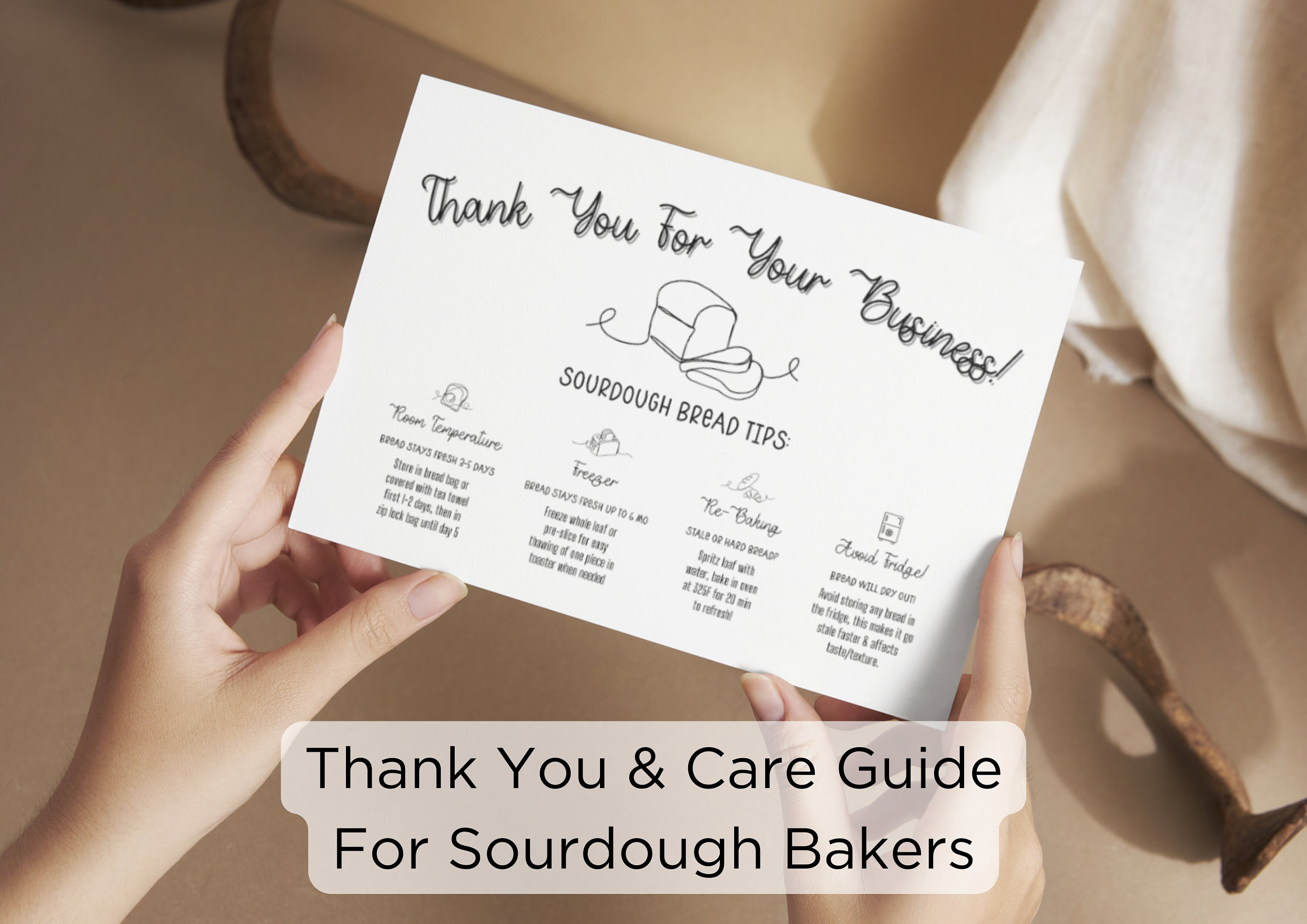 Sourdough Care Card, Bread Thank You; Printable Bread Loaf Storage ...
