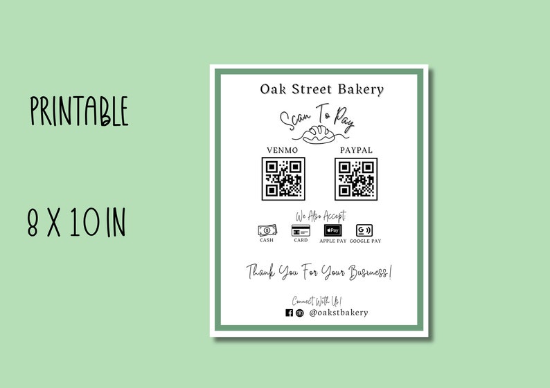 Scan to Pay Sign, Sourdough Bakery QR Code Template Home Baker Venmo ...