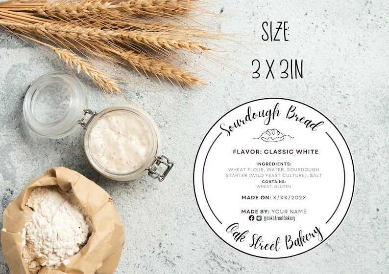 Sourdough Ingredient Label Card Bread Made On And Made By Custom Round Stickers For Home Baker