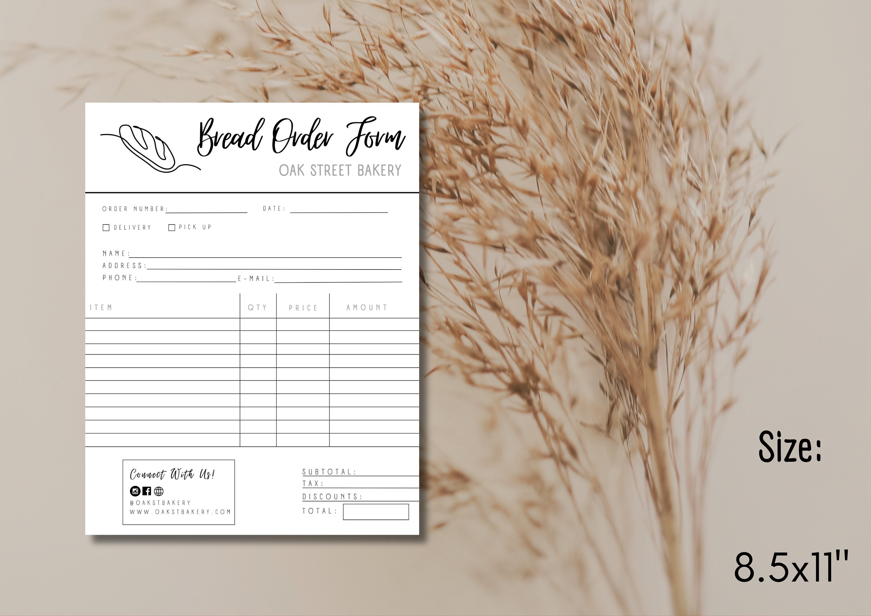 Sourdough Order Form, Bread Bakery Order Sheet, Printable Template ...