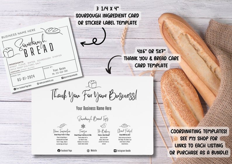 Sourdough Business Card; Bakery Information; Home Baker Business Card ...