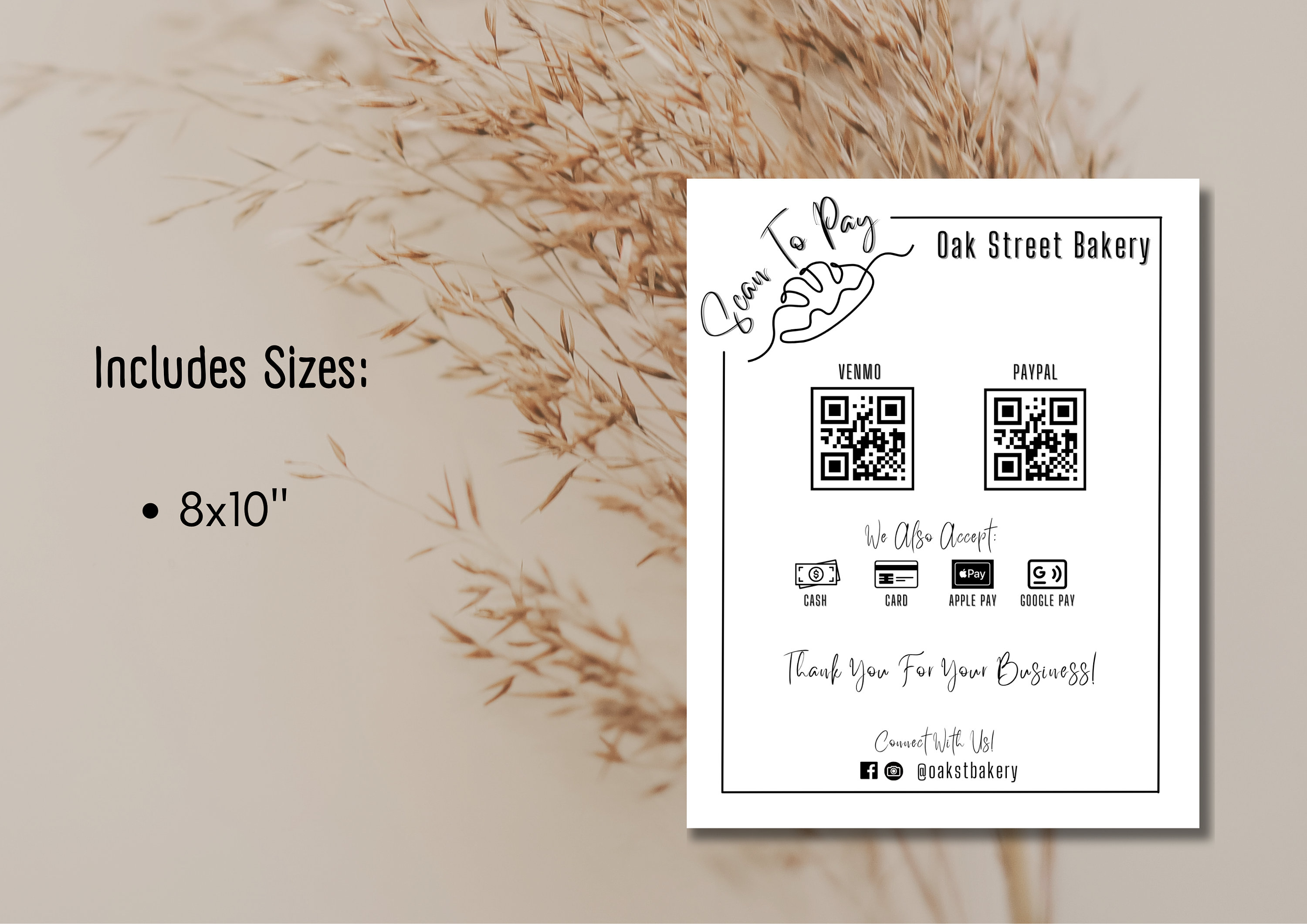 Scan to Pay Sign, Sourdough Bakery QR Code Template; Home Baker Venmo ...