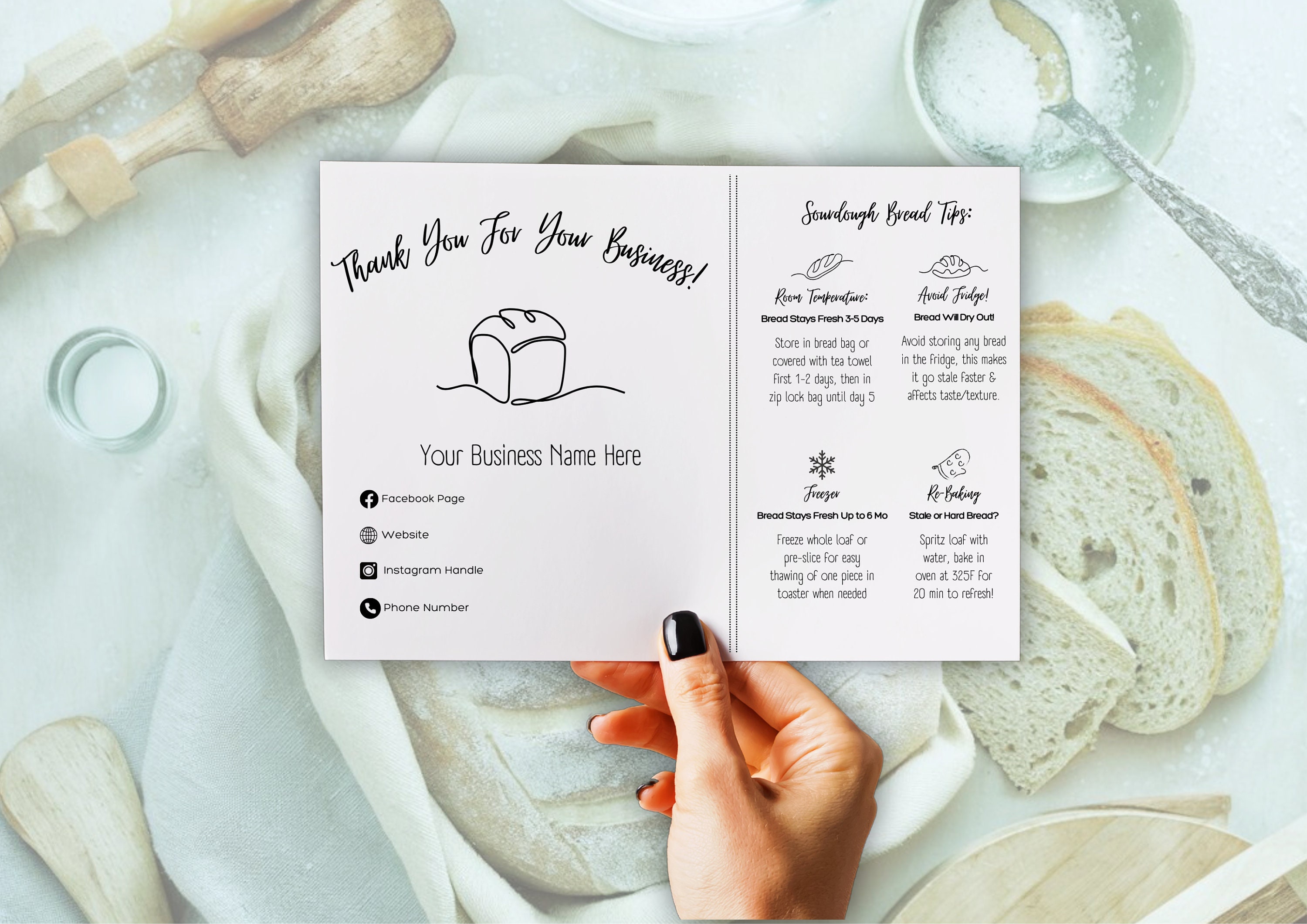 Sourdough Care Card, Bread Thank You; Bread Loaf Storage Instructions ...