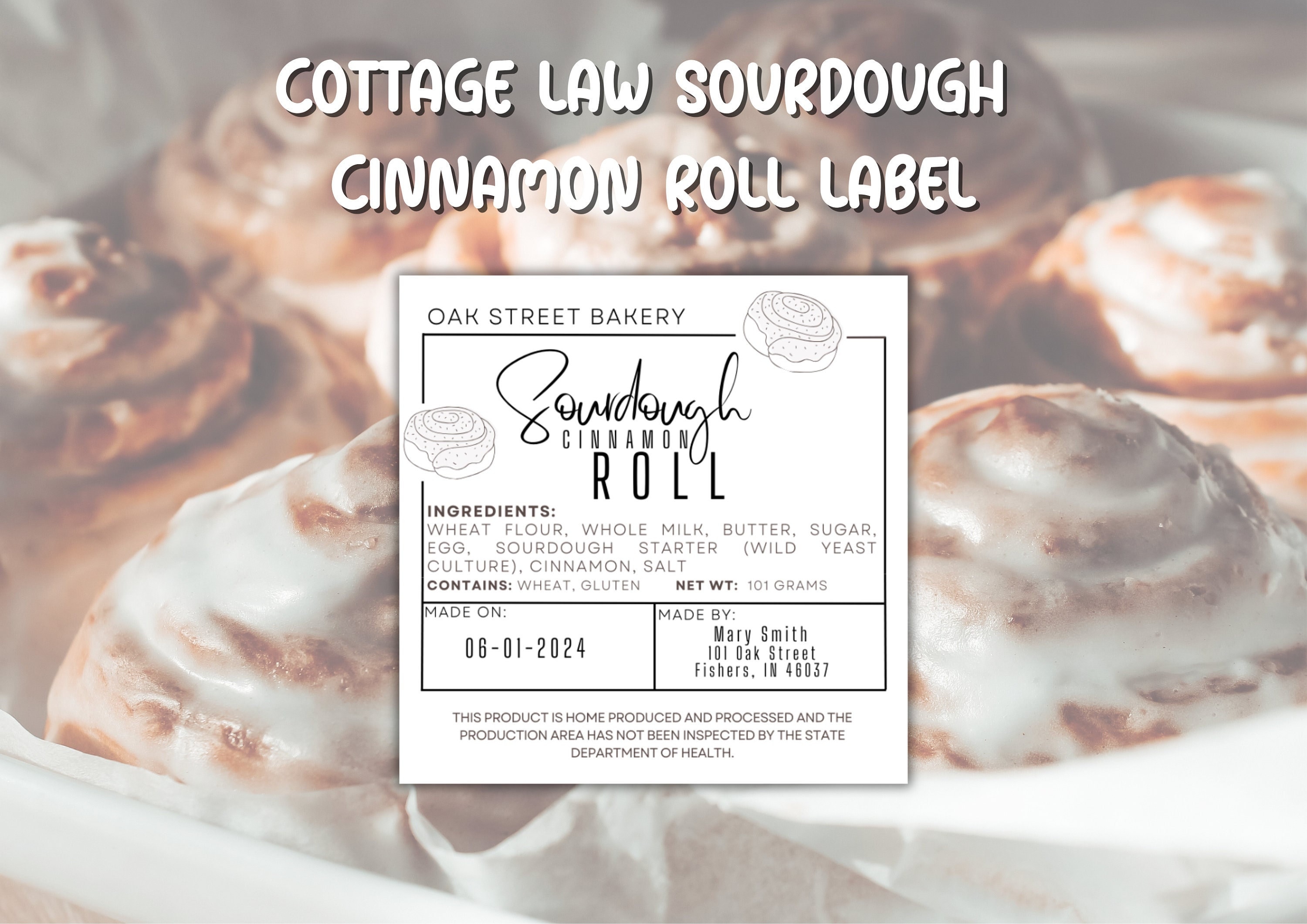 Sourdough Cinnamon Roll Ingredient Label, Made on & Made by Card Square ...