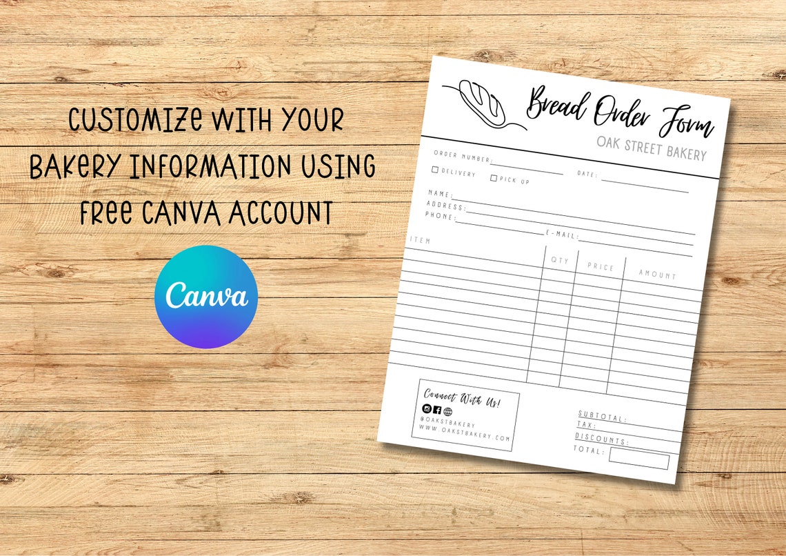 Sourdough Order Form, Bread Bakery Order Sheet, Printable Template ...