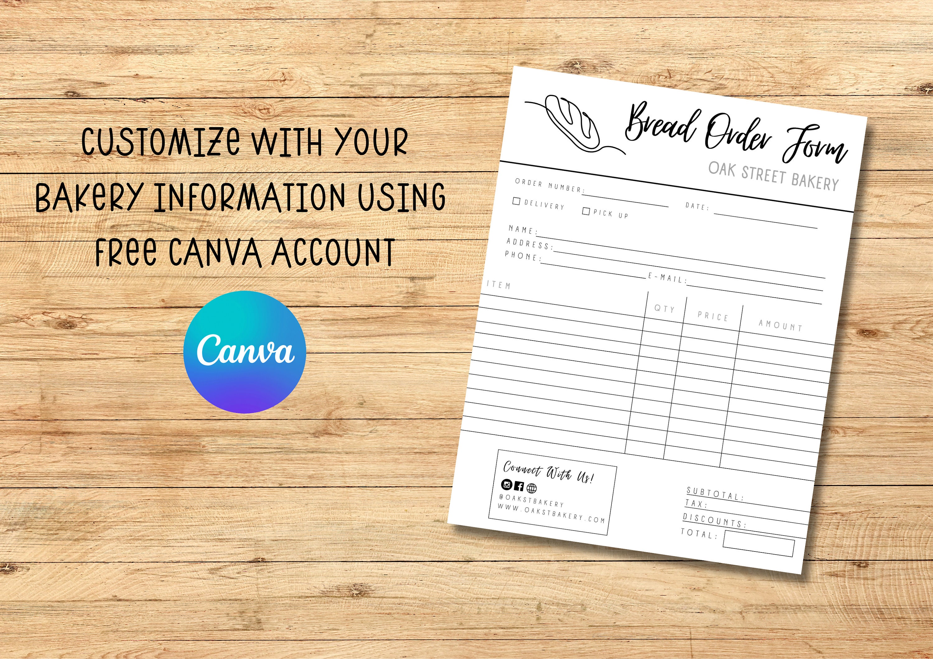 Sourdough Order Form, Bread Bakery Order Sheet, Printable Template ...