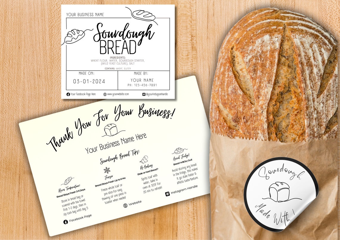 COMPLETE SOURDOUGH BUNDLE: Bread Thank You Card & Tags Bread Ingredient ...