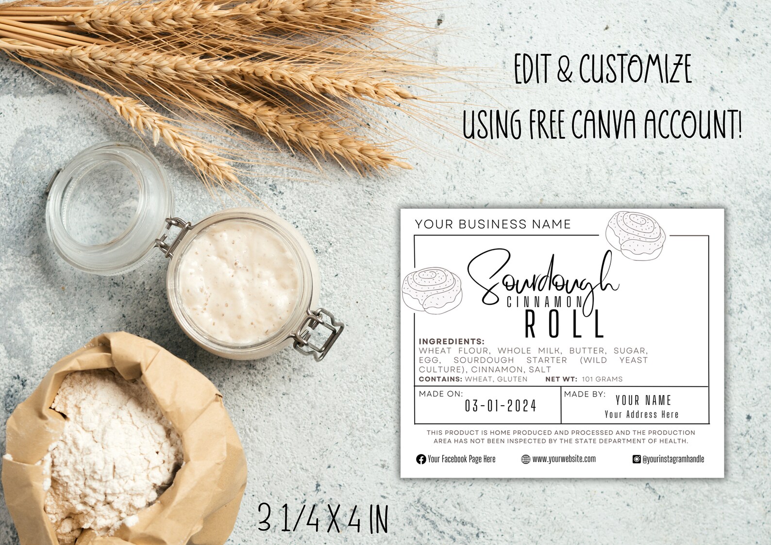 Sourdough Ingredient Label Bundle, Bread, Bagel, Cinnamon Roll; Custom ...