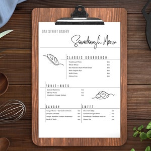 Sourdough Bread Menu, Pricing & Options List; Custom Bakery Business ...