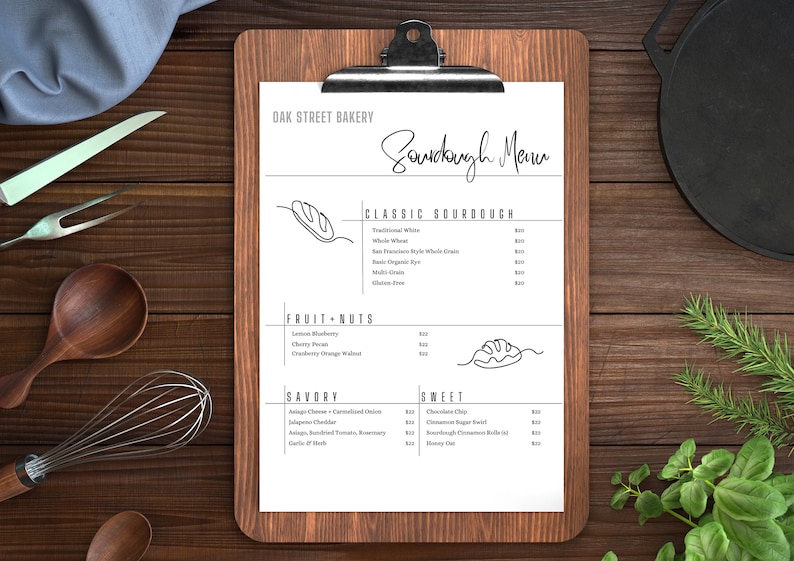Sourdough Bread Menu, Pricing & Options List; Custom Bakery Business ...
