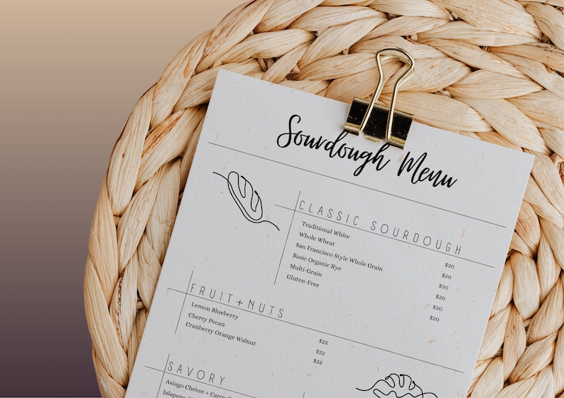 Sourdough Bread Menu, Pricing & Options List; Custom Bakery Menu; Home ...