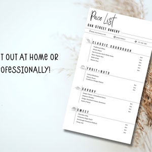 Sourdough Bread Price List, Loaf Pricing Print; Custom Bakery Menu ...