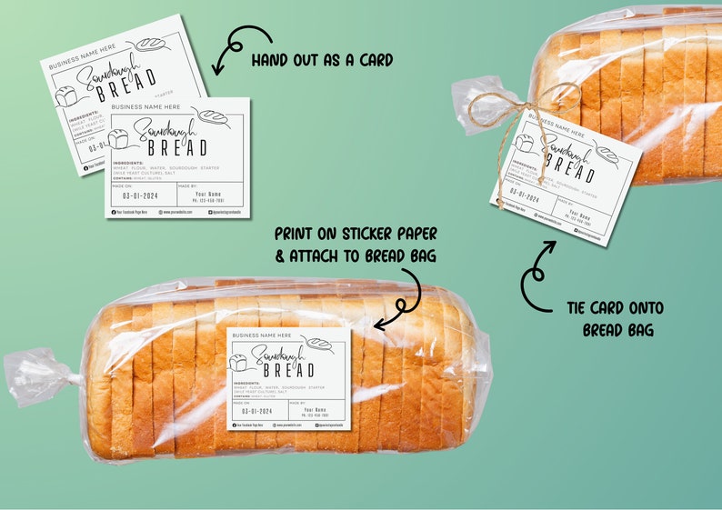 Sourdough Ingredient Label Card, Bread Made on & Made By; Custom ...