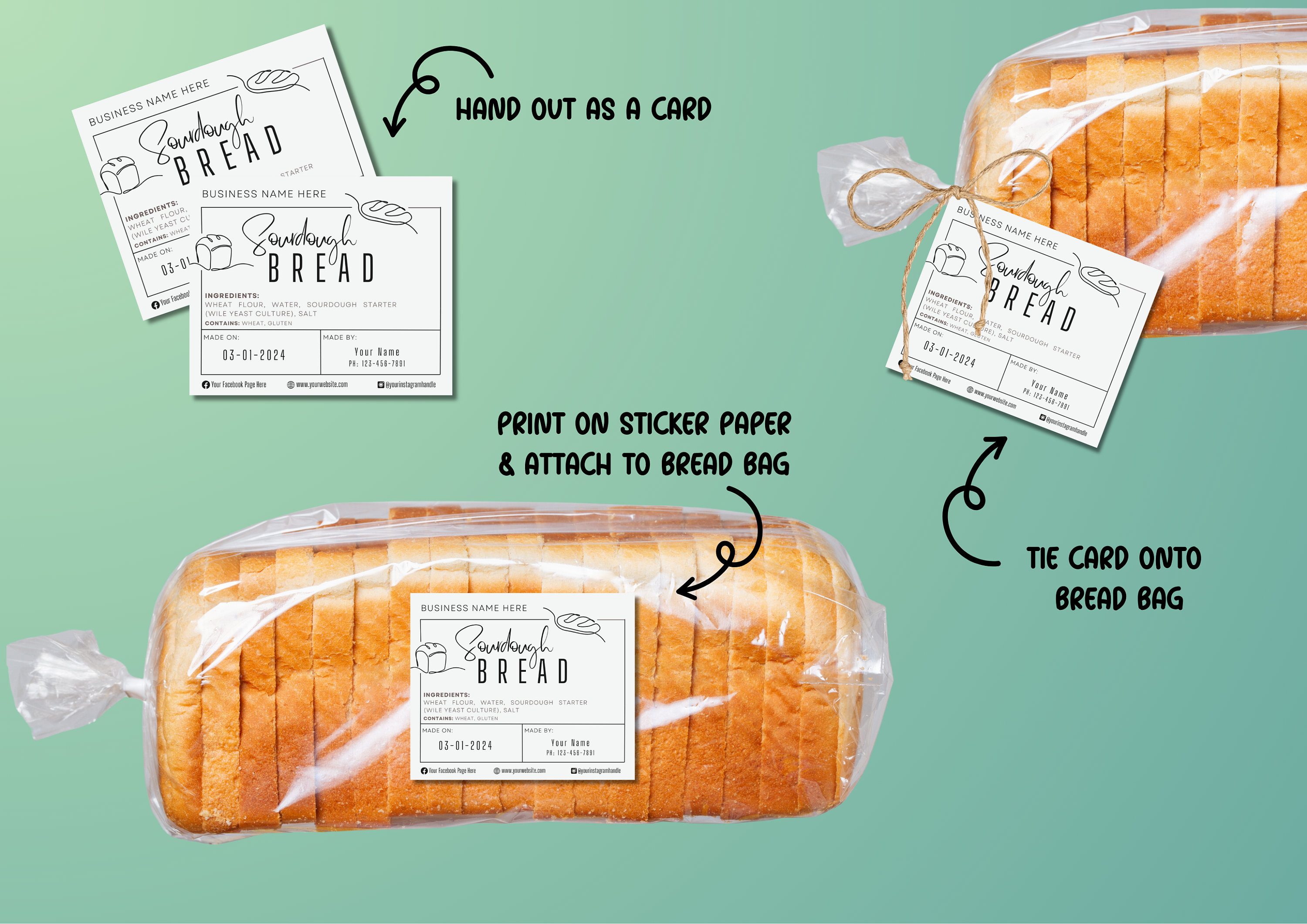 Sourdough Ingredient Label Card, Bread Made on & Made By; Custom ...