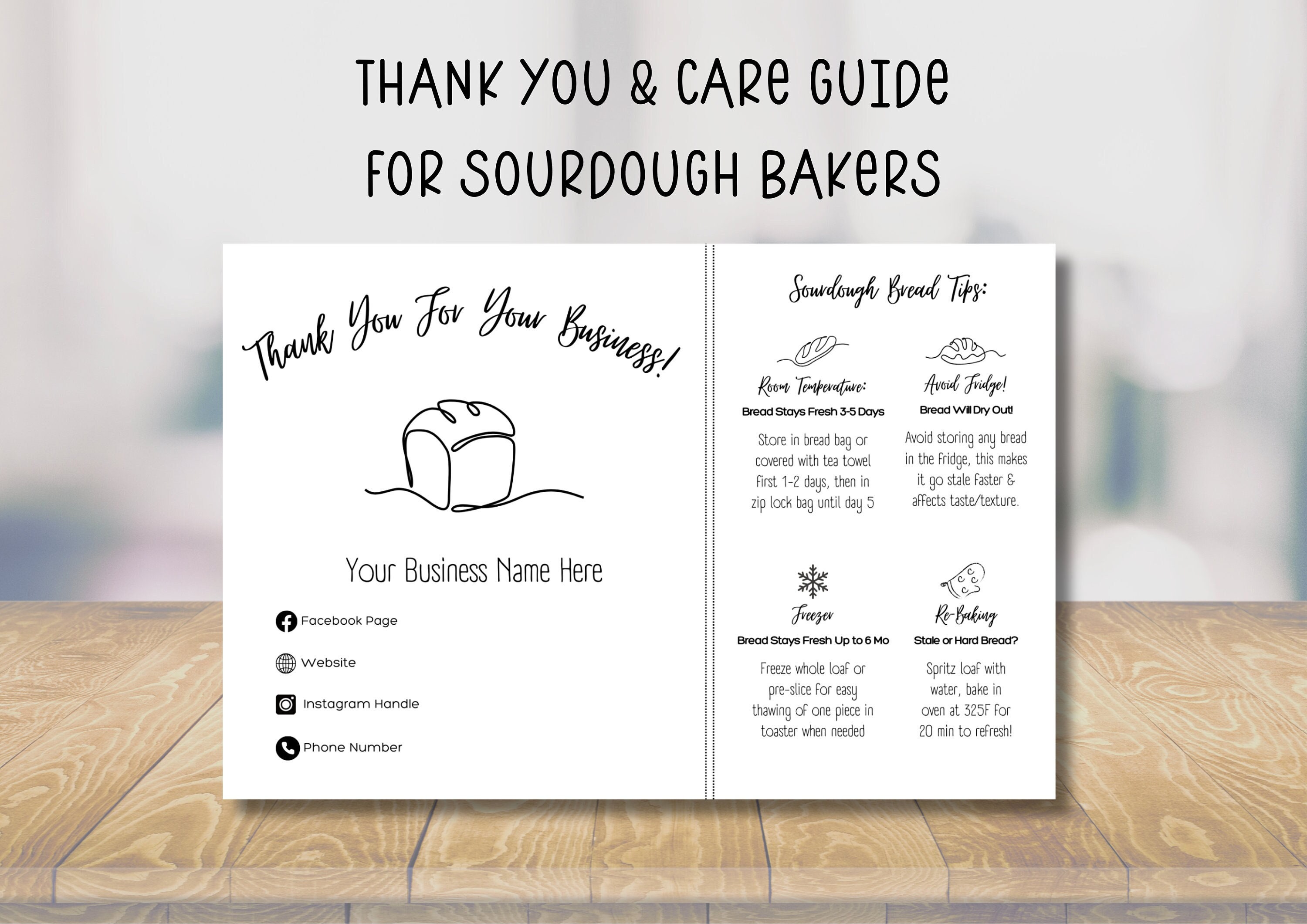 Sourdough Care Card, Bread Thank You; Bread Loaf Storage Instructions ...