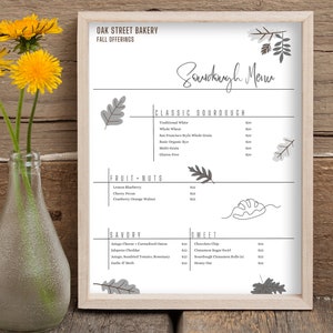 Fall Sourdough Bread Menu, Seasonal Pricing & Options List; Custom ...