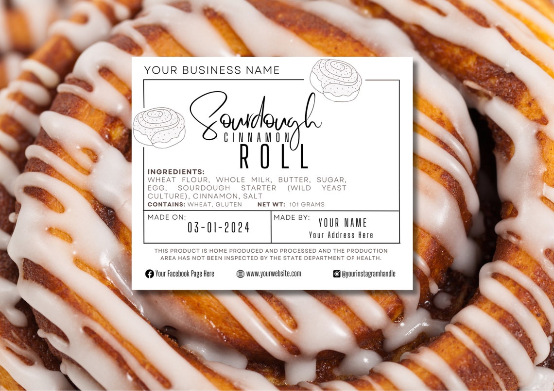 Sourdough Cinnamon Roll Ingredient Label, Made on & Made by Card ...