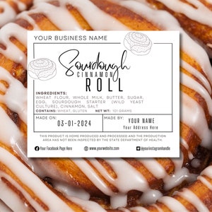 Sourdough Cinnamon Roll Ingredient Label, Made on & Made by Card ...