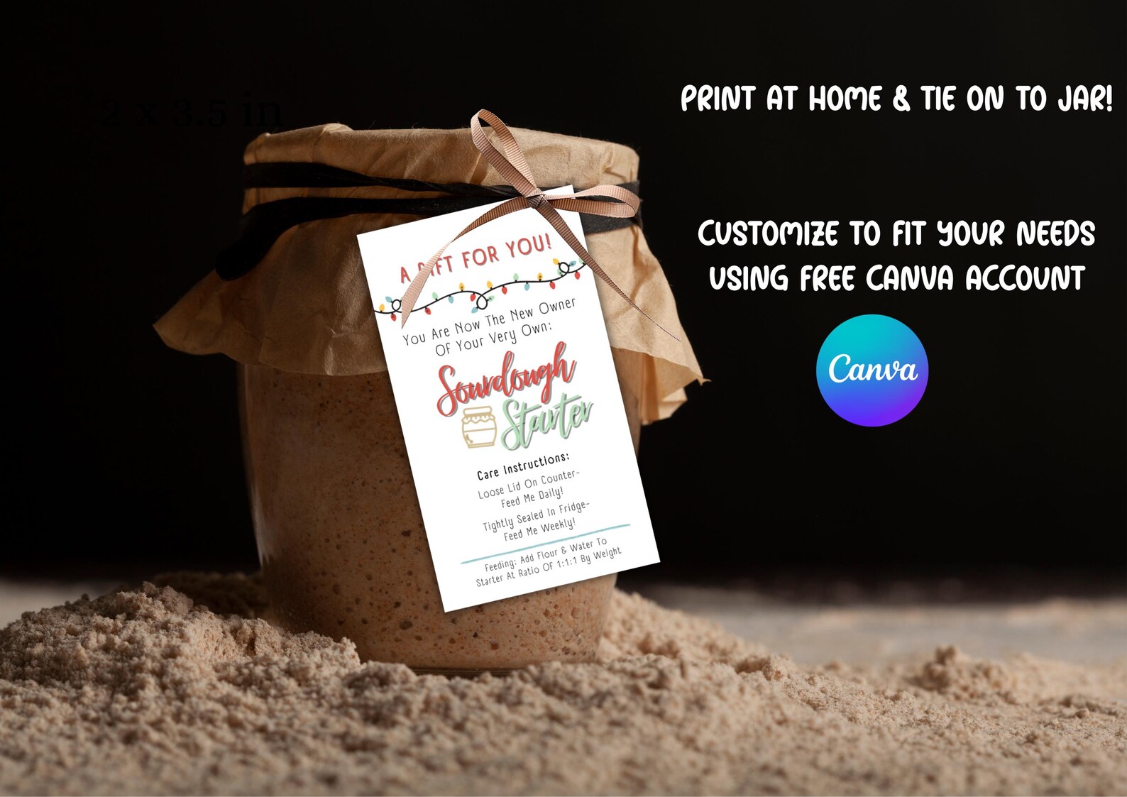 Sourdough Starter Holiday Gift Tag; for Bakery or Home Baker; Editable ...