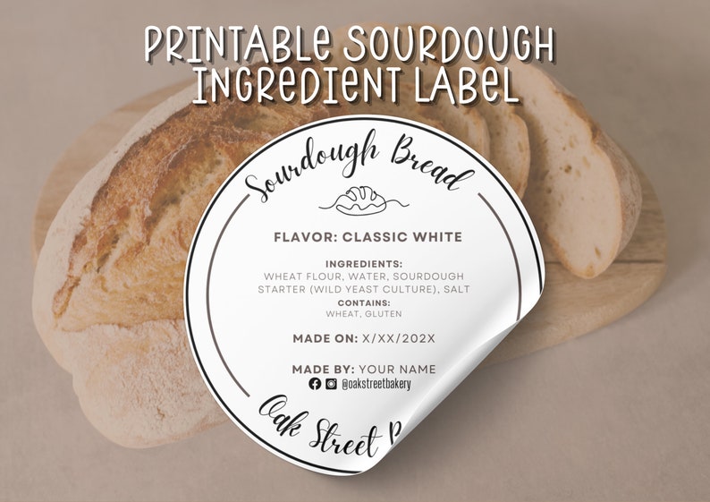 Sourdough Ingredient Label Card, Bread Made on & Made By; Custom Round ...