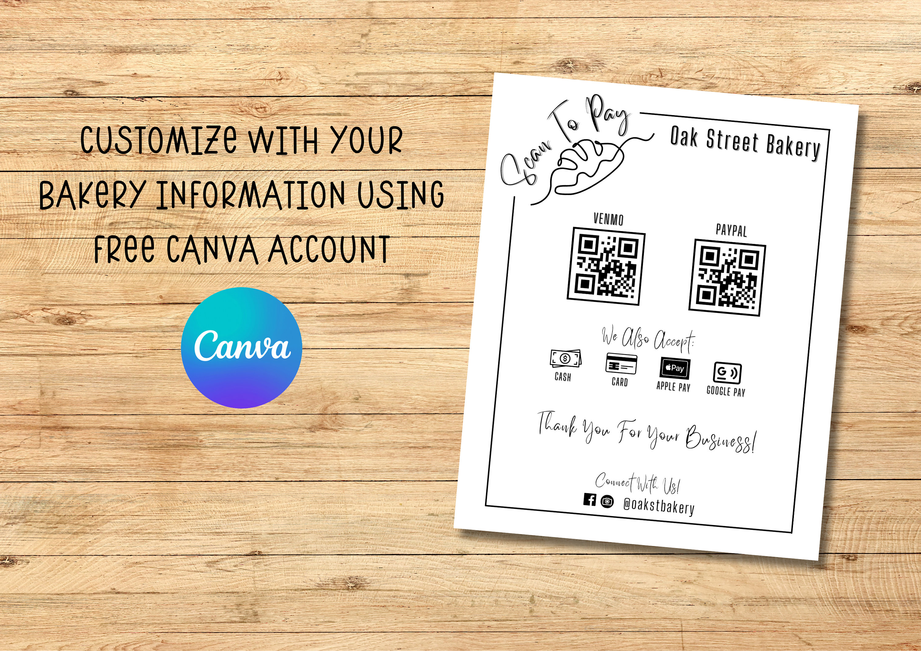 Scan to Pay Sign, Sourdough Bakery QR Code Template; Home Baker Venmo ...