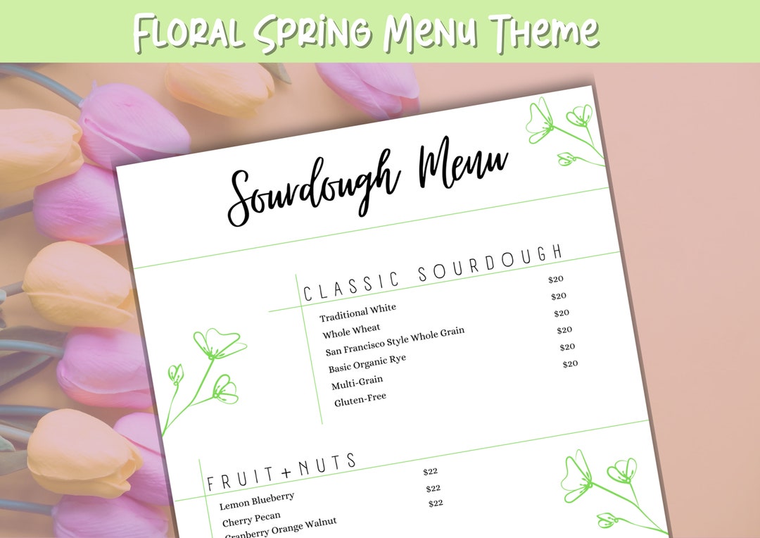 Spring Theme Sourdough Bread Menu, Seasonal Pricing & Options List ...