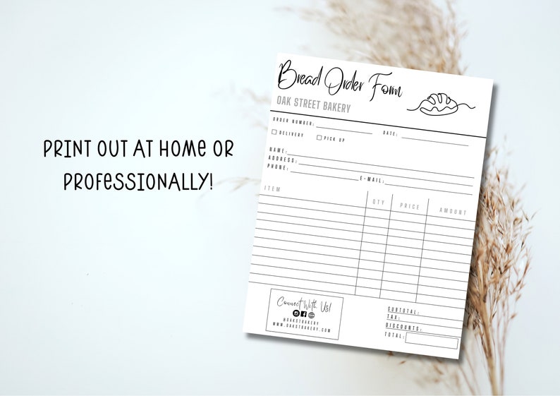 Sourdough Order Form, Bread Bakery Order Sheet, Printable Template ...